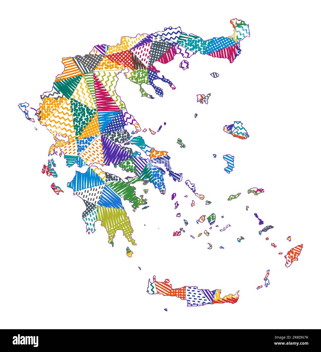 Kid style map of Greece. Hand drawn polygons in the shape of Greece ...