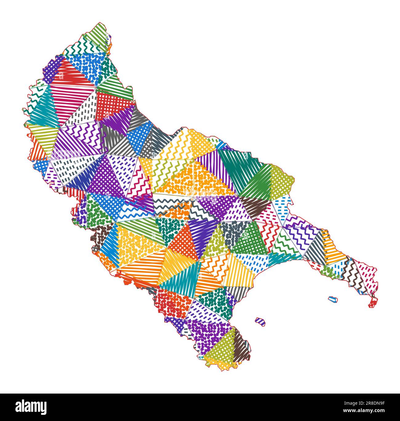 Kid style map of Zakynthos Island. Hand drawn polygons in the shape of ...