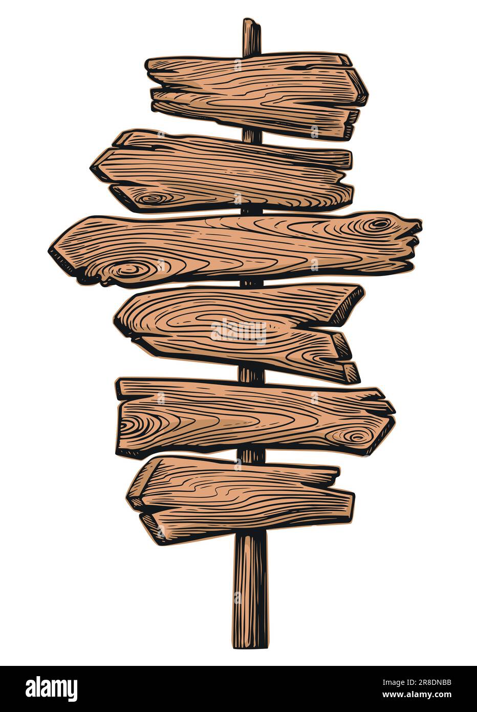 Wooden signpost with arrows pointing in different directions. Blank ...