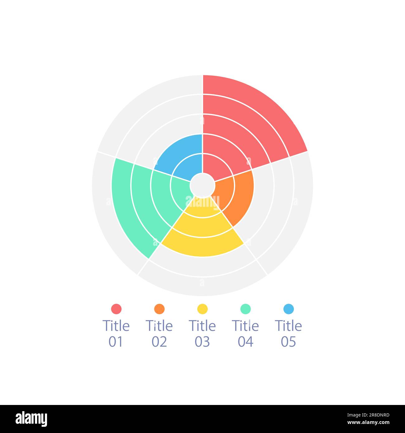 Concentric circle infographic diagram design template with five pies ...
