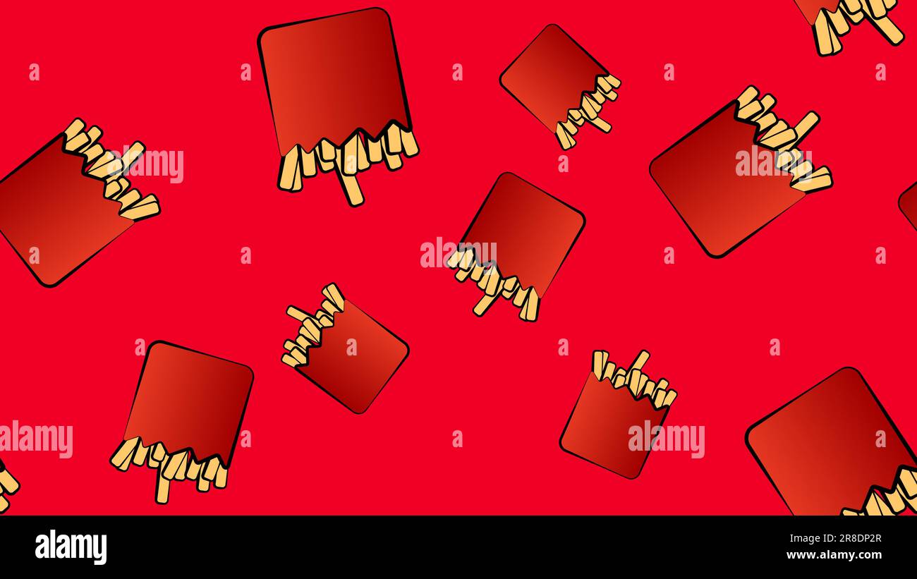 French fries on a red background, pattern, vector illustration ...