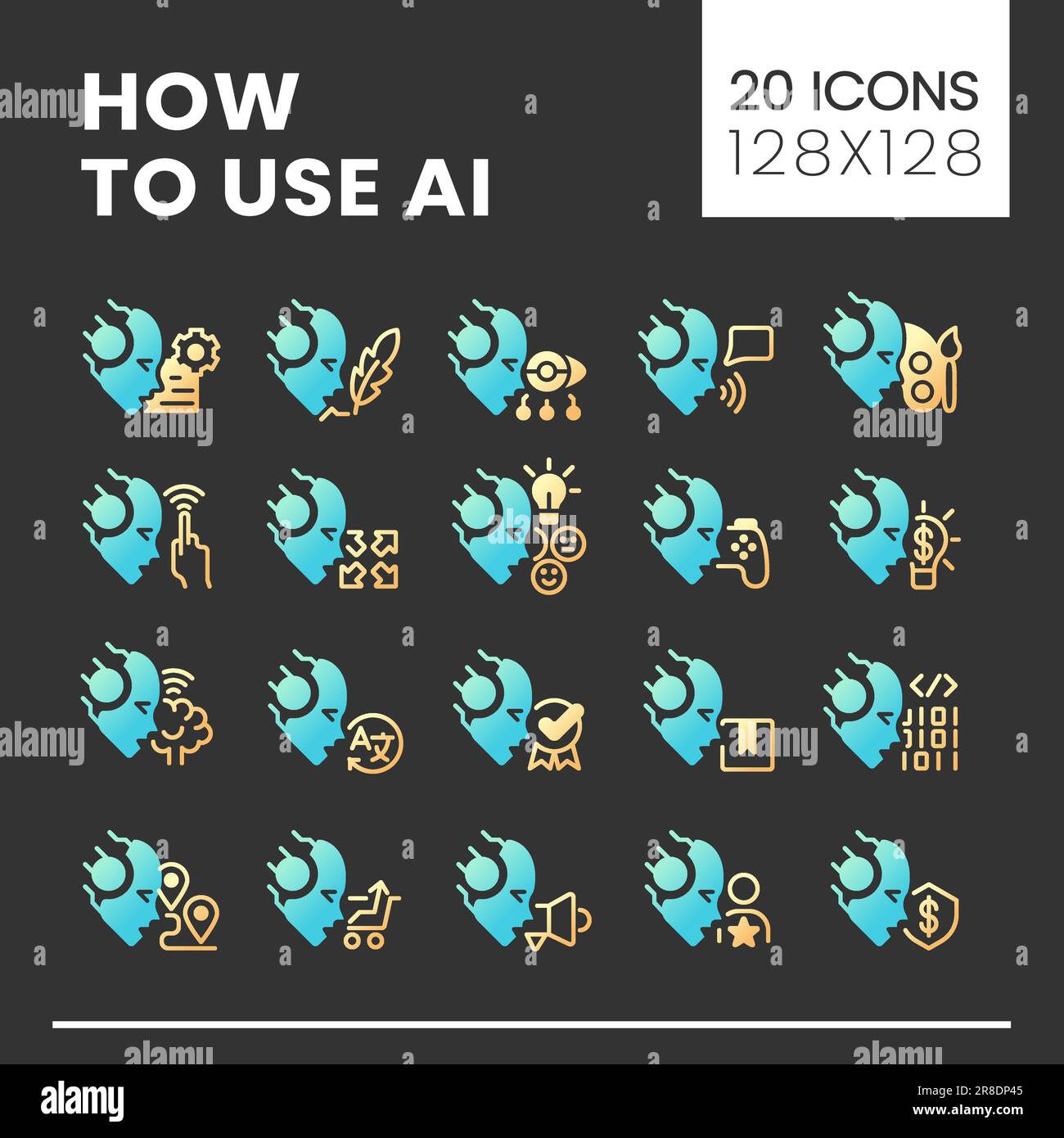 How to use AI big gradient glyph icons set with lineart for dark theme ...