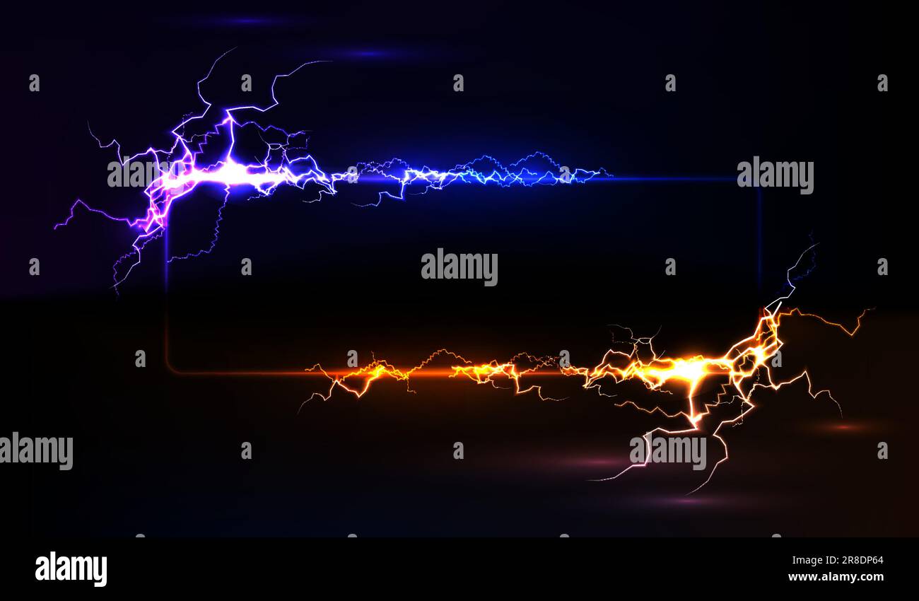 Lightning frame, blue and yellow electric rectangular frame with ...