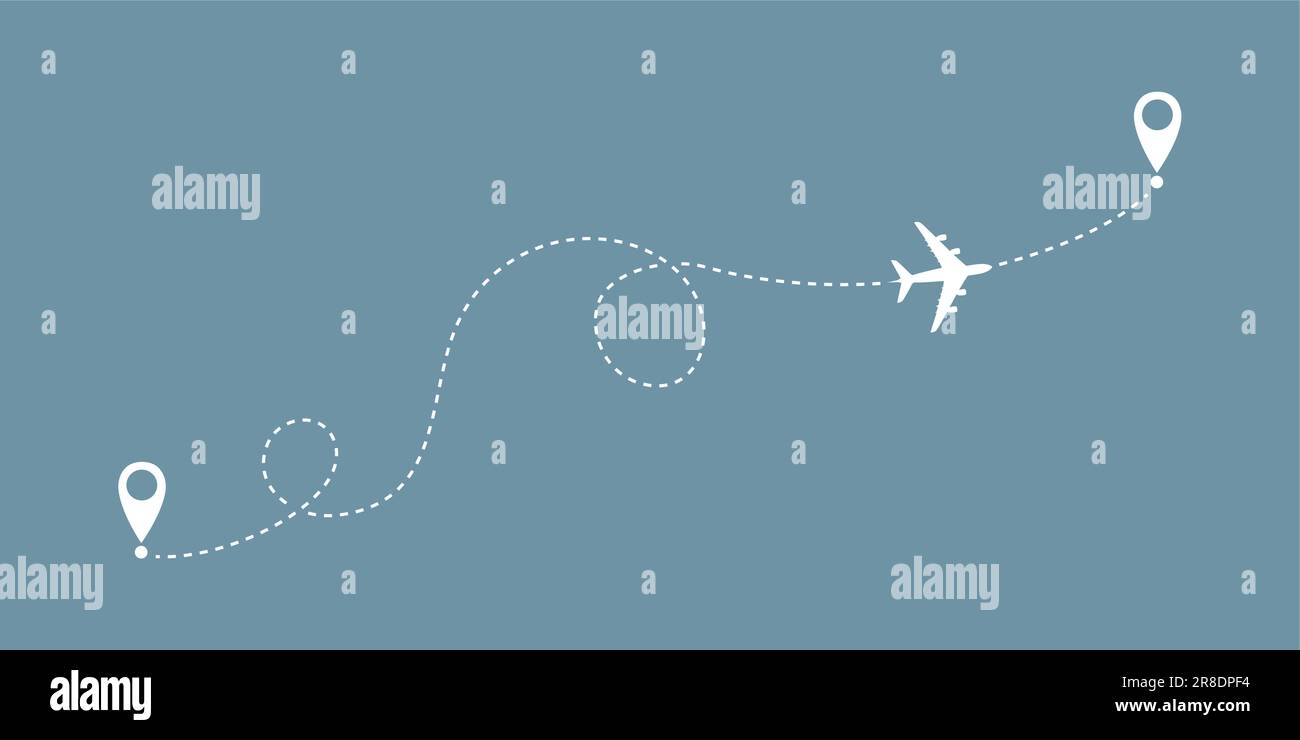 airplane route line starting point and destination isolated on white ...