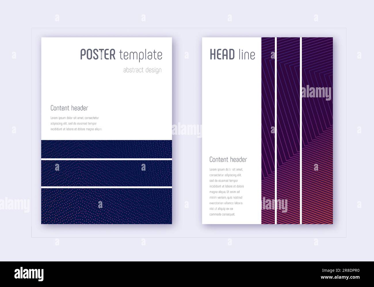 Geometric cover design template set. Violet abstract lines on dark ...