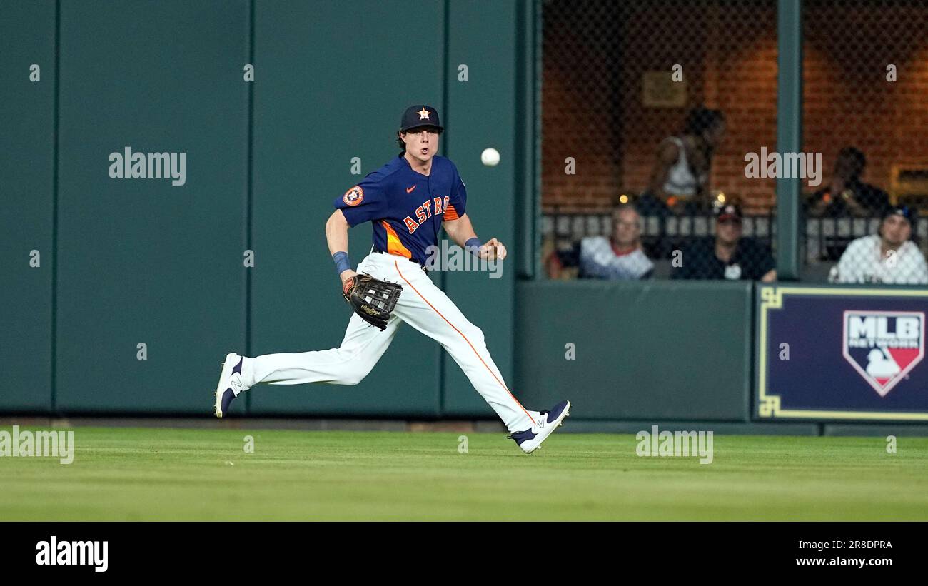 Houston Astros center fielder Jake Meyers fields a hit during the ...