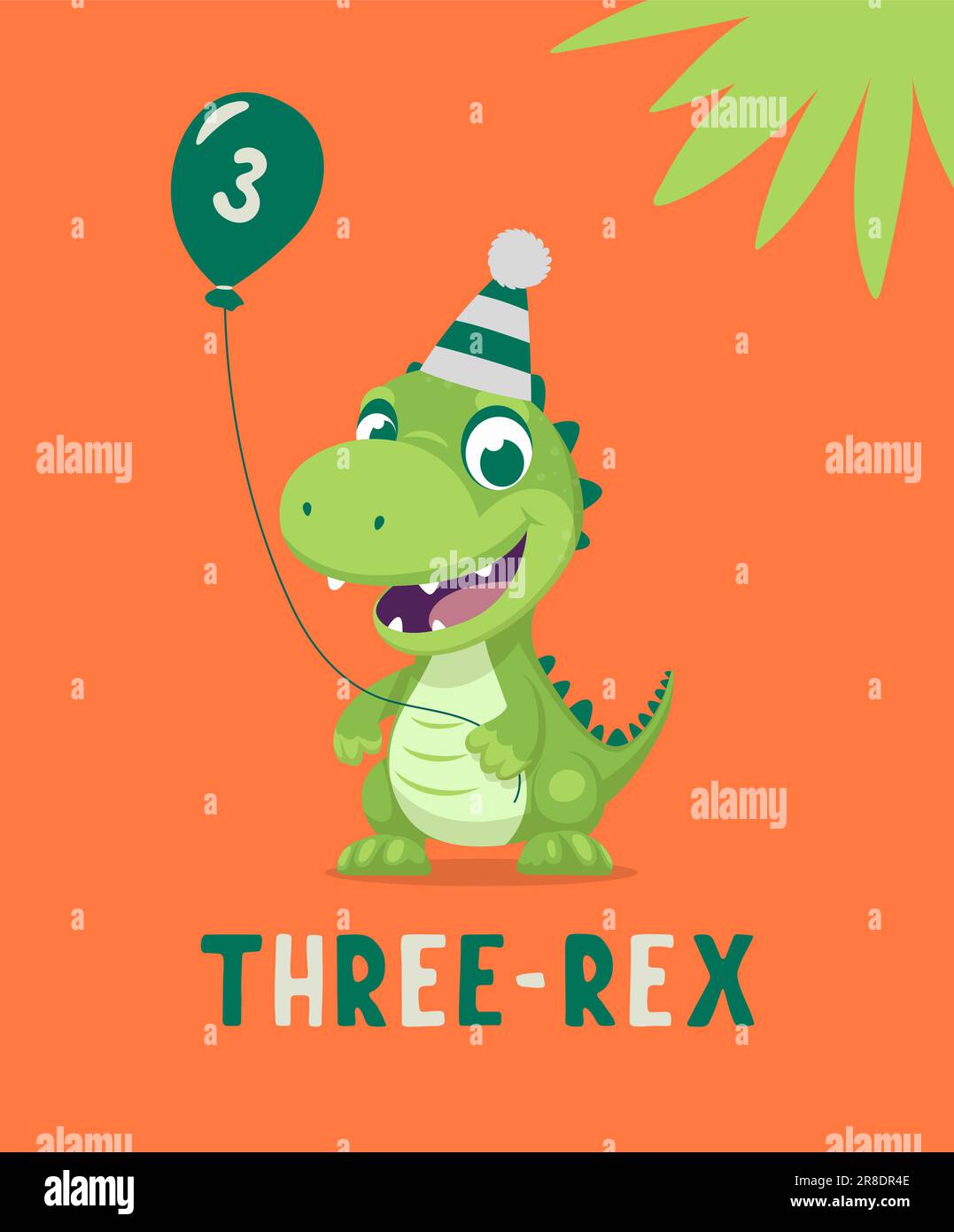 Dinosaur Tirannosaur Three Rex. Cartoon Tirex. Happy Birthday Card for ...