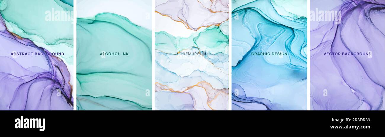 Set luxury abstract alcohol ink marble texture. Modern fluid art ...