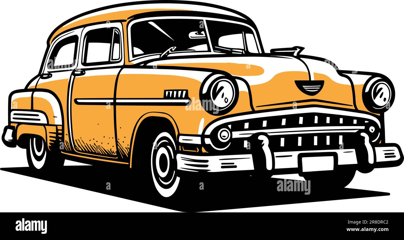vintage yellow taxi cab illustration over white Stock Vector Image ...