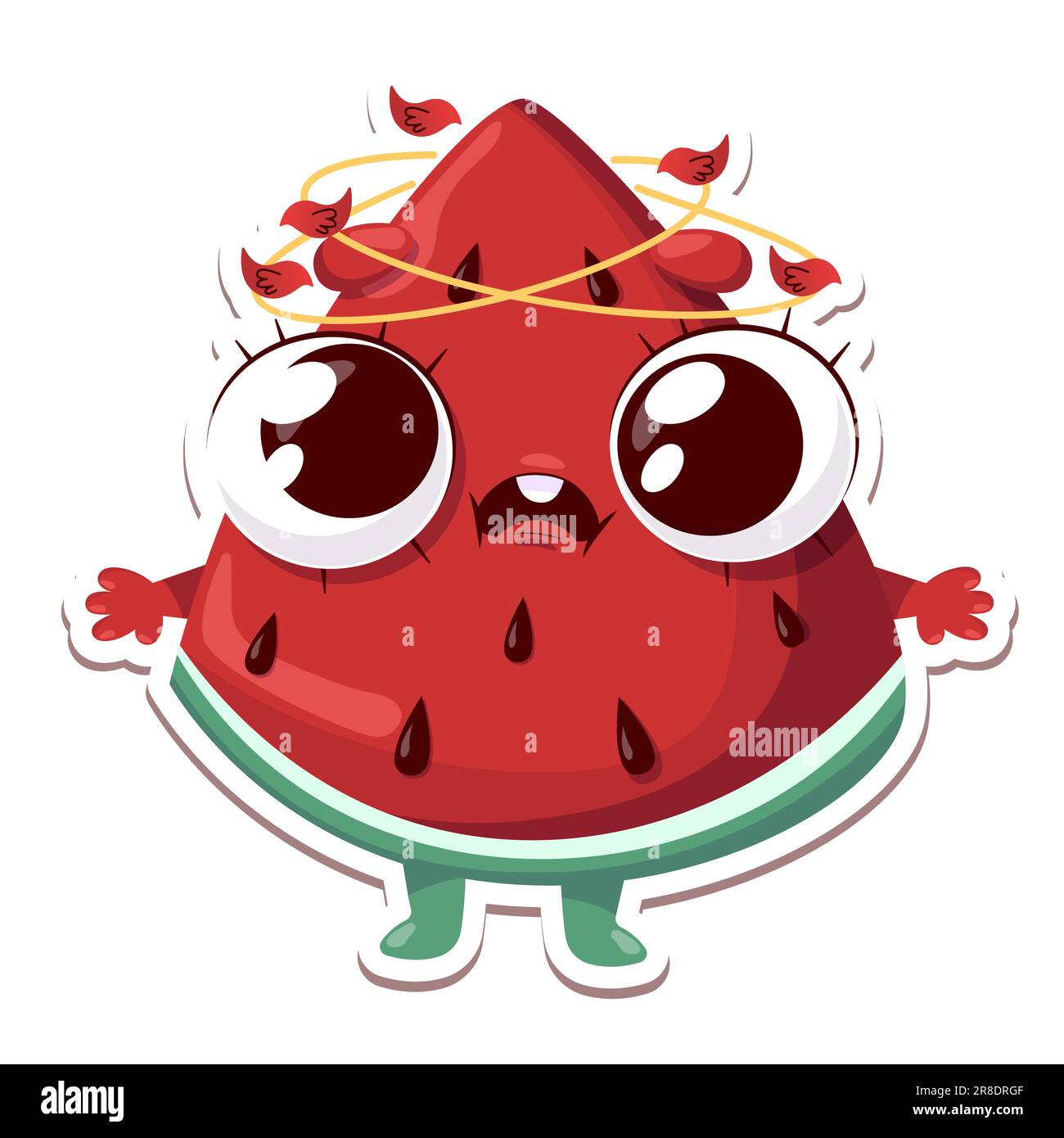 Vector illustration of watermelon character sticker with cute ...