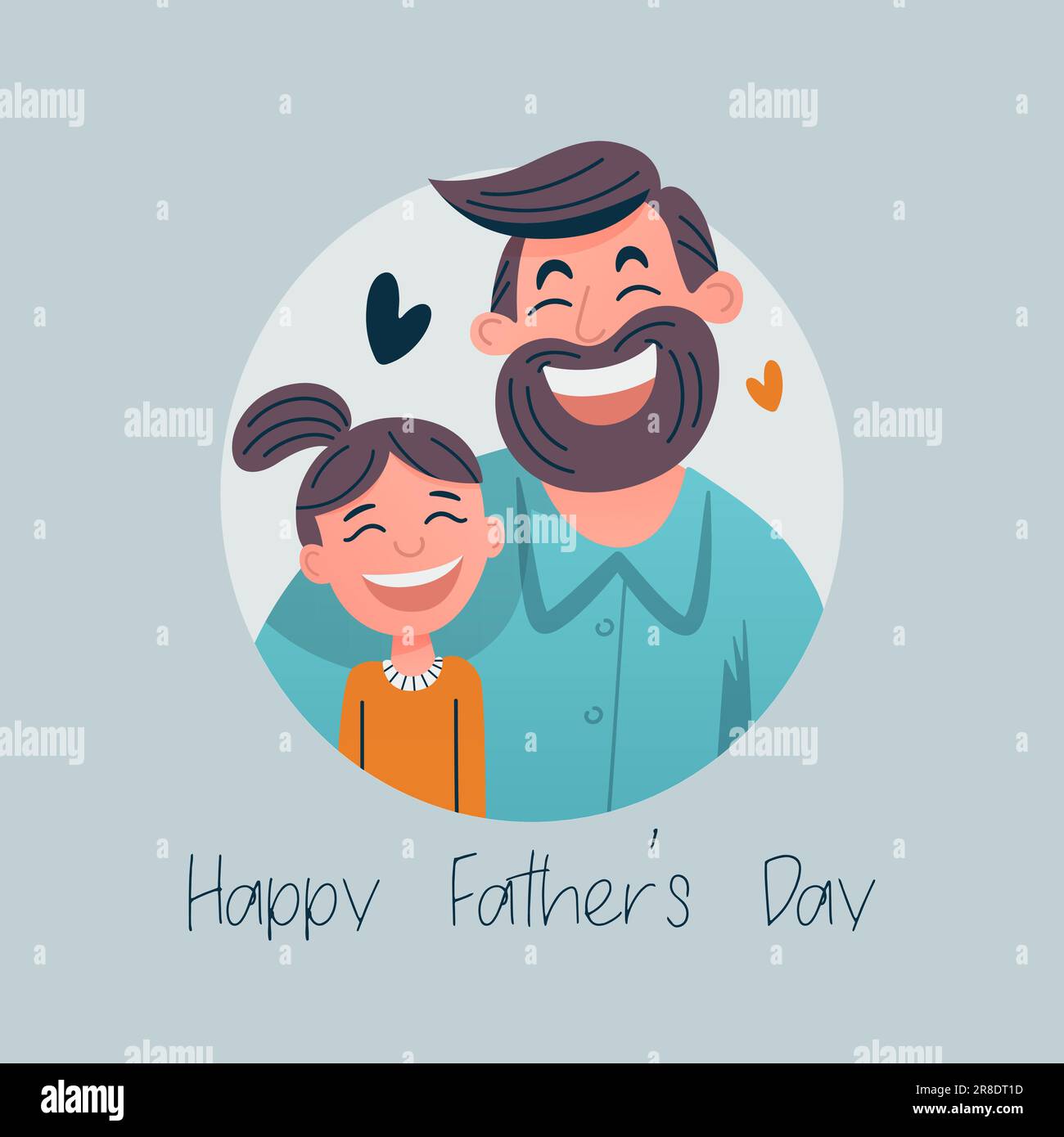Cartoon Flat Characters - Father and His Little Daughter. Happy Smiling ...