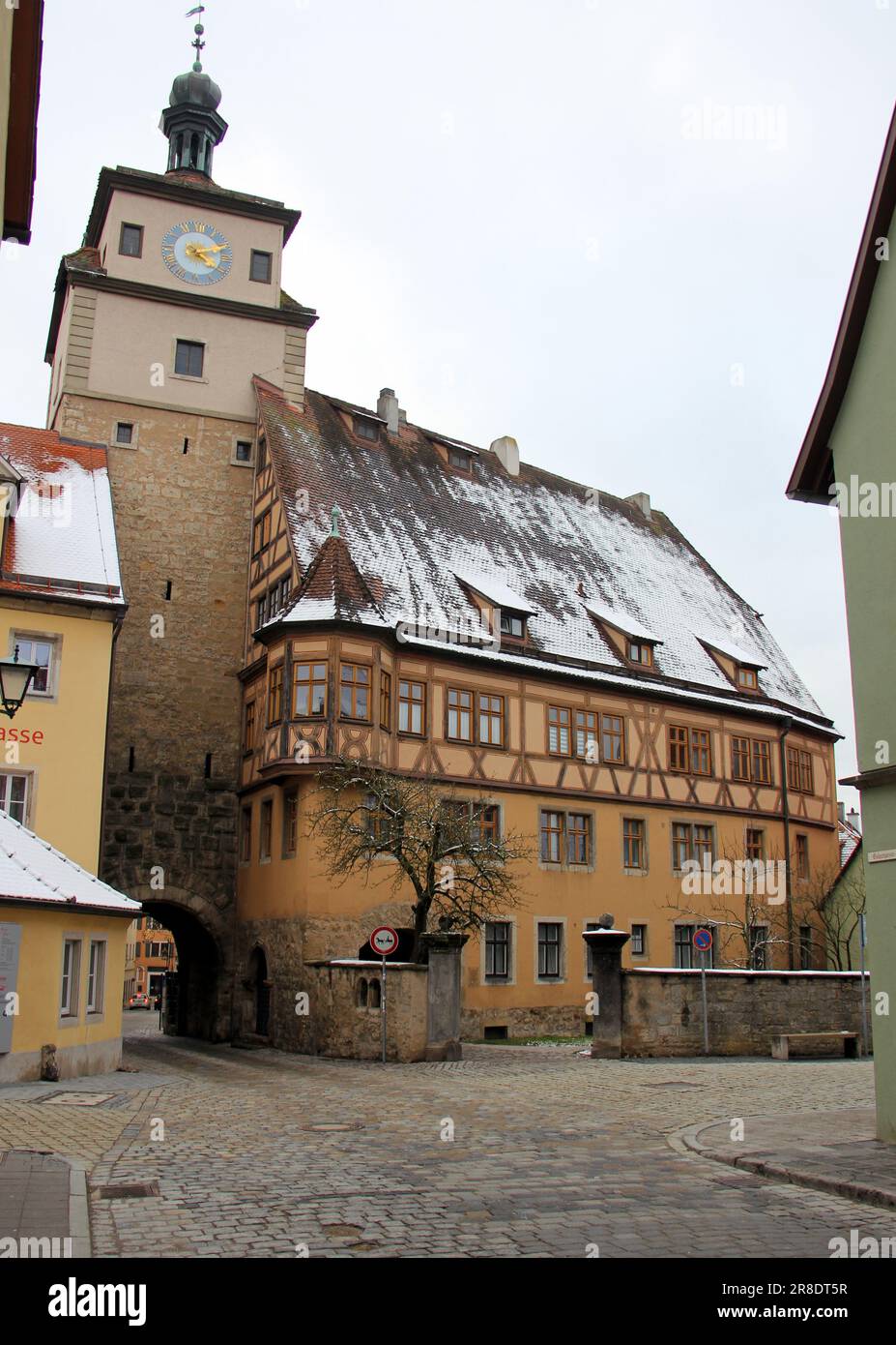 White Tower, renaissance building with timber-frame facade and clock ...