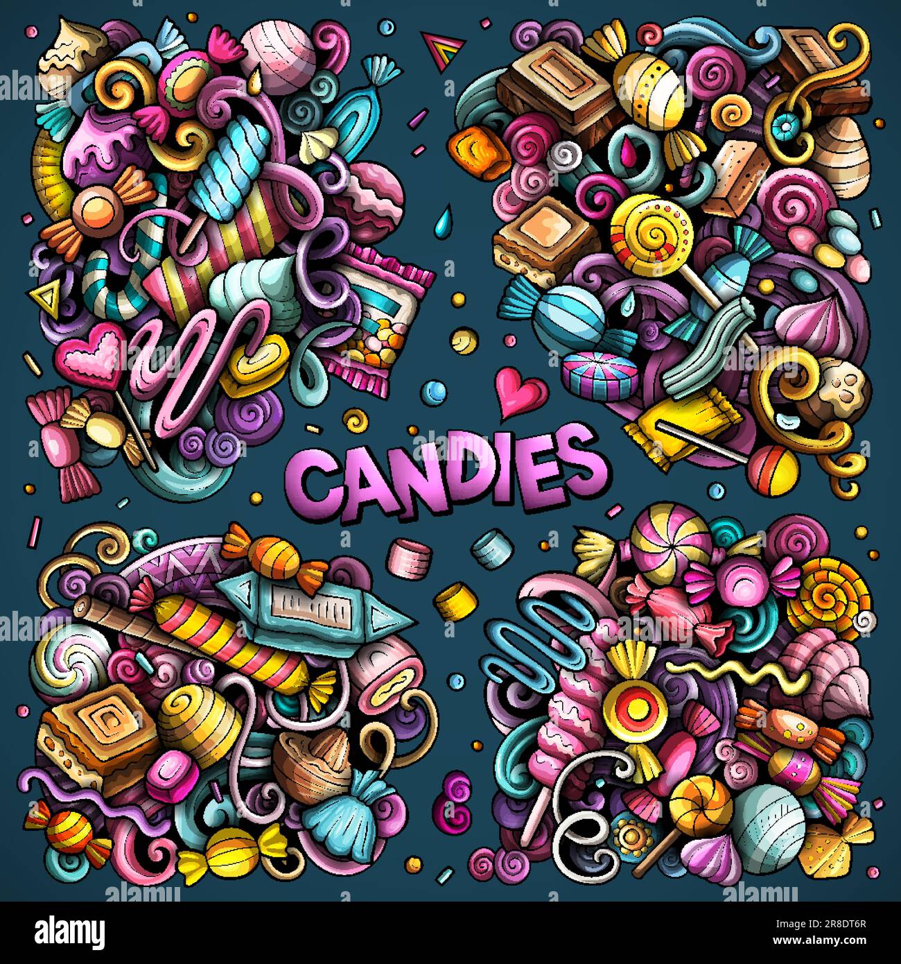 Candies cartoon vector doodle designs set. Colorful detailed ...