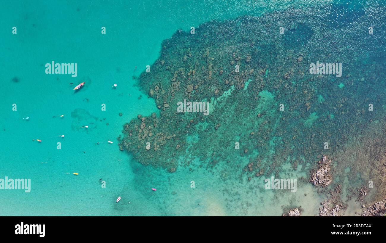 Beautiful aerial views of the coral reefs in Kata Beach Phuket Thailand ...