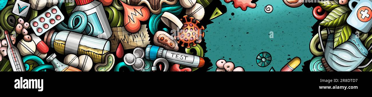 Medicine hand drawn doodle banner. Cartoon vector detailed flyer ...