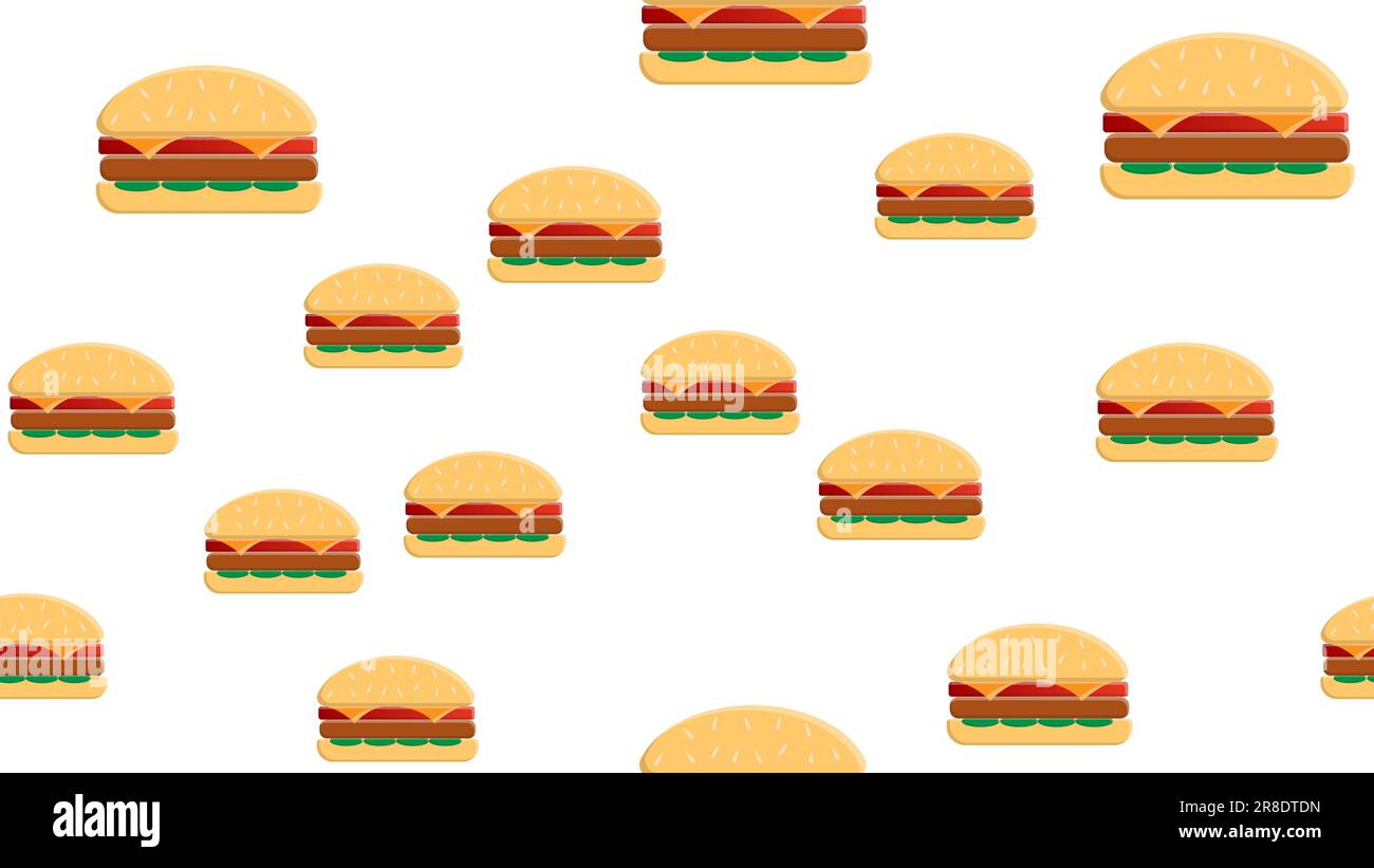 Cartoon colorful bright outline hamburgers on green background seamless ...
