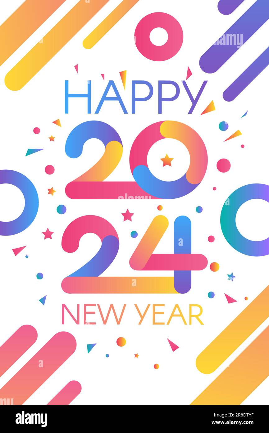 Vertical Happy 2024 New Year A4 Holiday poster in white, blue and ...