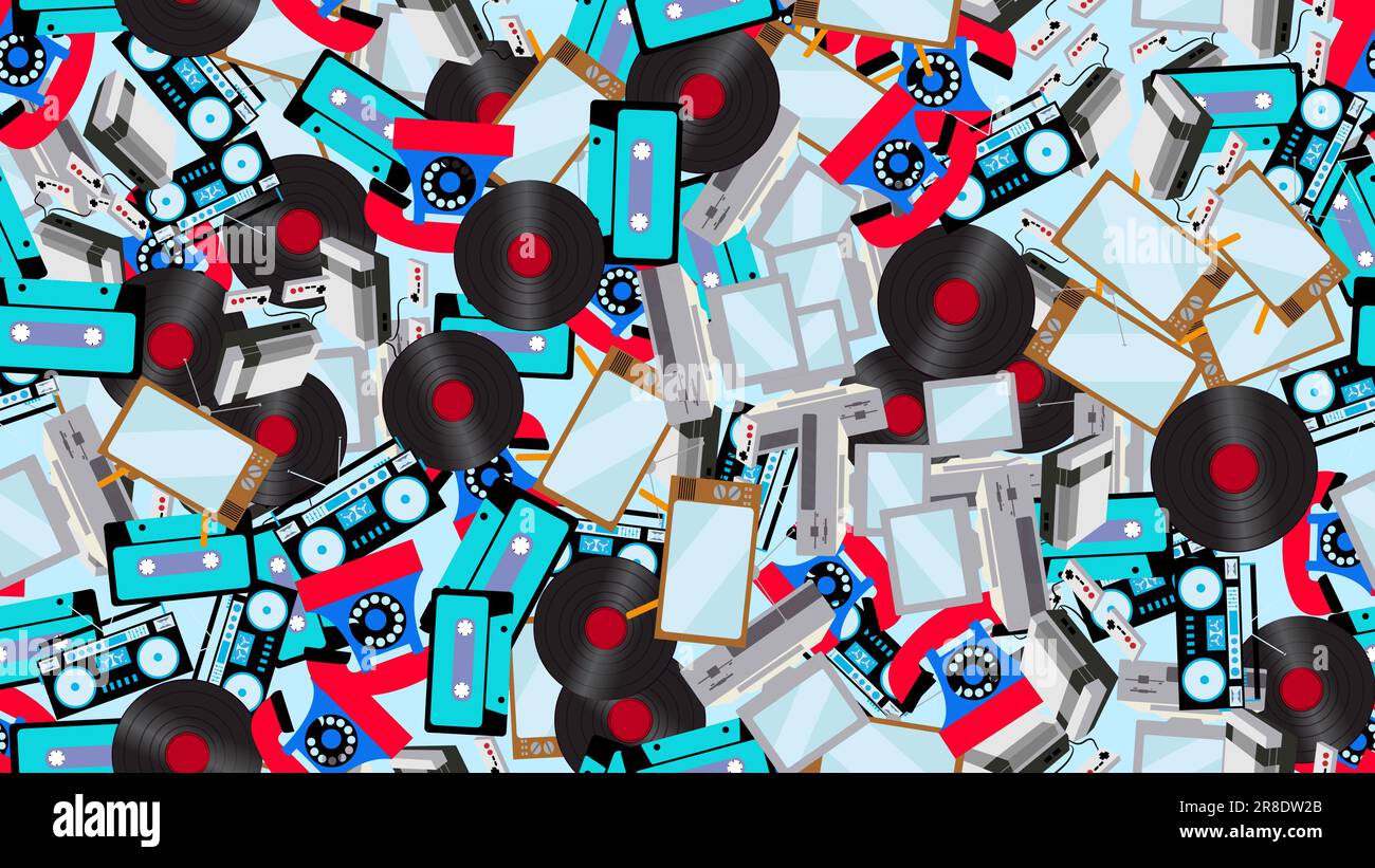 The texture is a seamless pattern of old vintage retro electronics ...