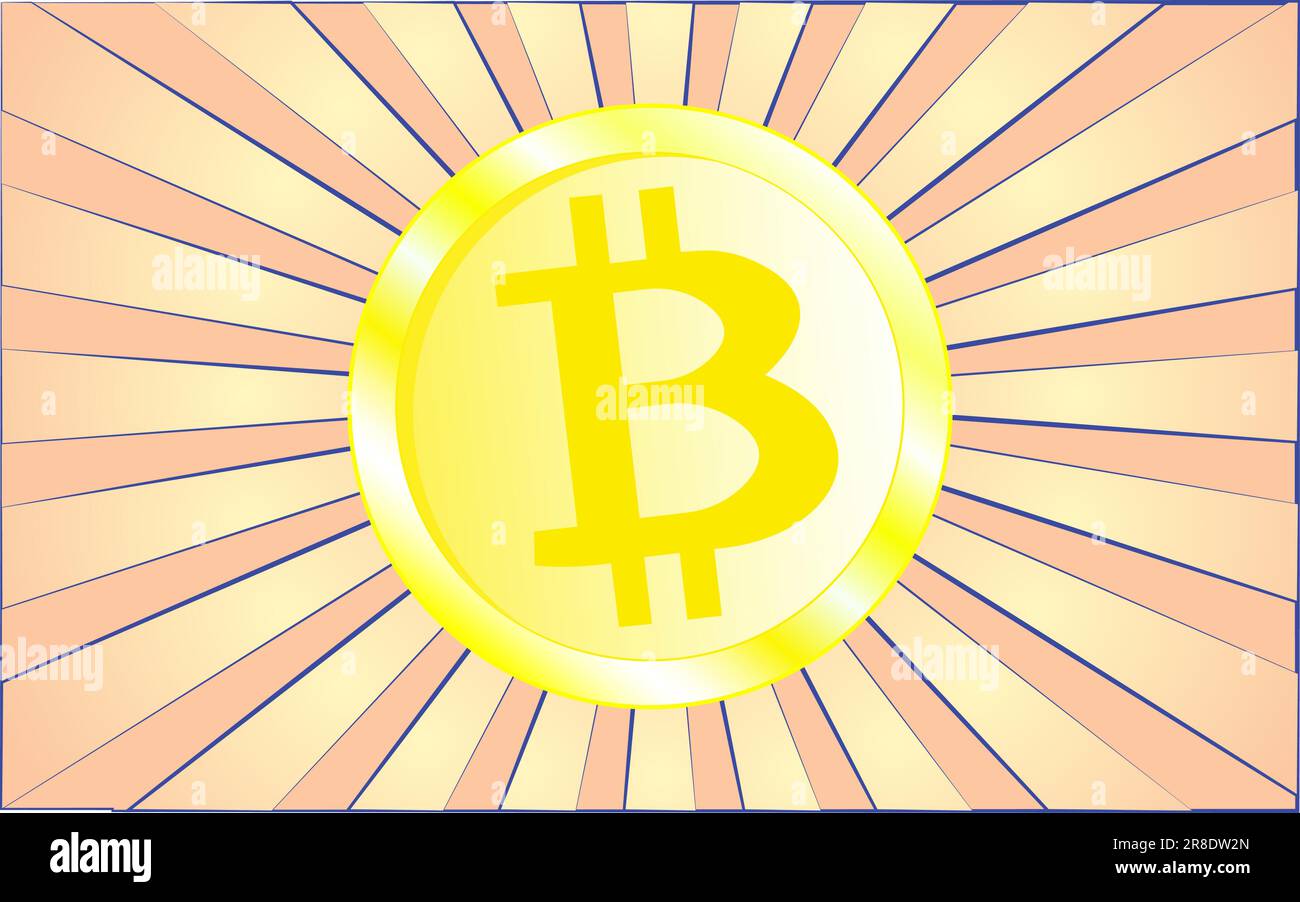 Golden round big Bitcoin cryptocurrency coin on a background of ...