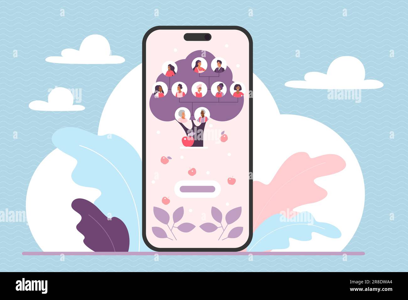 Family tree, genealogy mobile app vector illustration. Cartoon phone ...