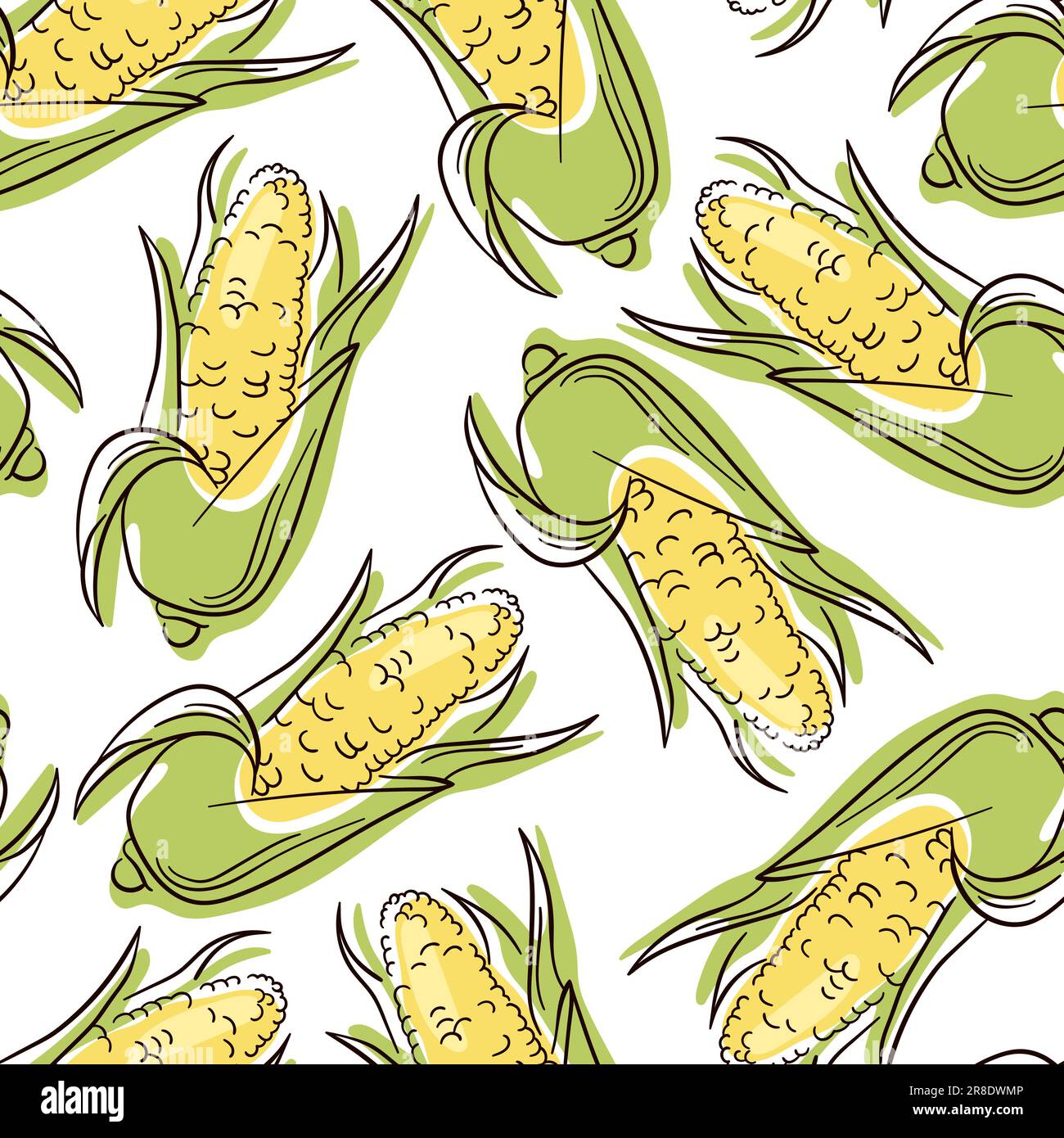 Corn line art seamless pattern. Seamless linear pattern of sweet corn ...