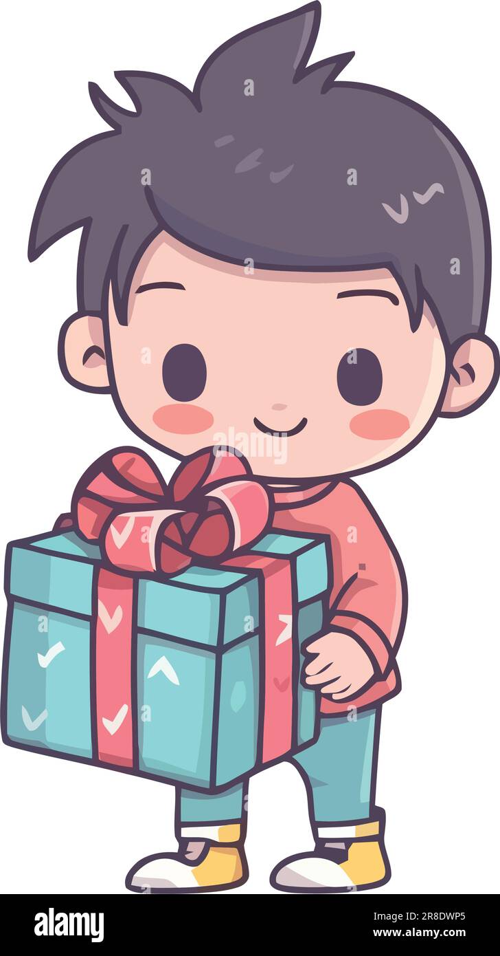 Cute cartoon boy holding birthday gift Stock Vector Image & Art - Alamy