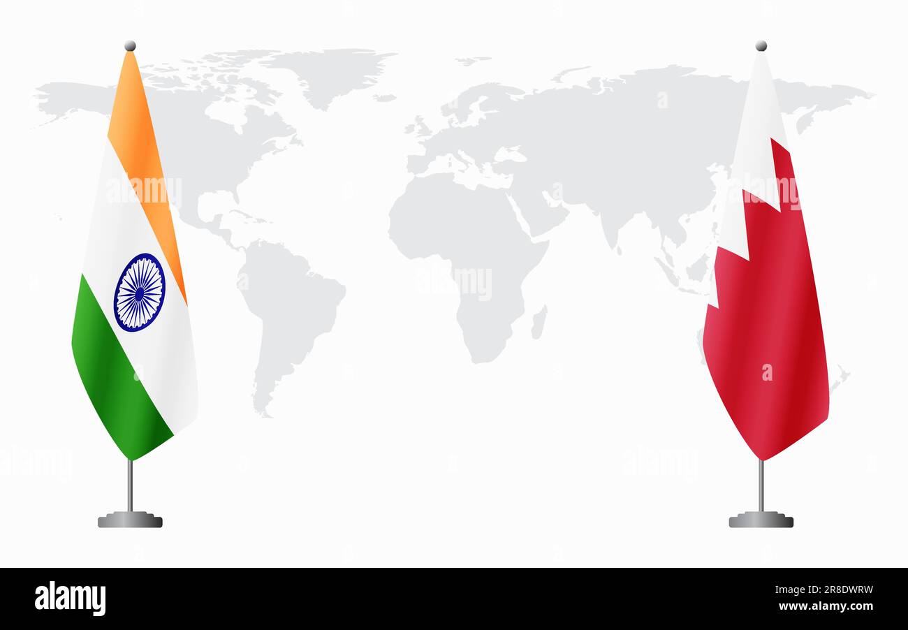 India and Bahrain flags for official meeting against background of ...
