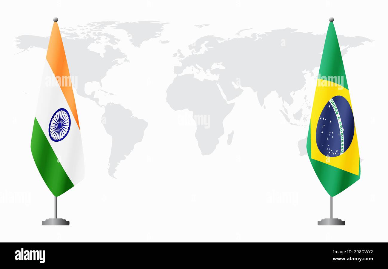 India and Brazil flags for official meeting against background of world ...