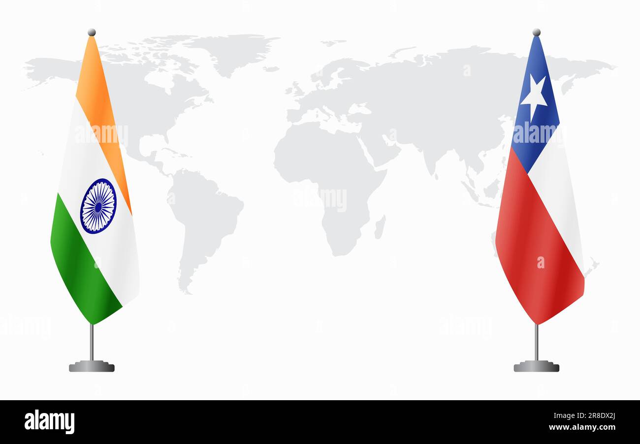India and Chile flags for official meeting against background of world ...