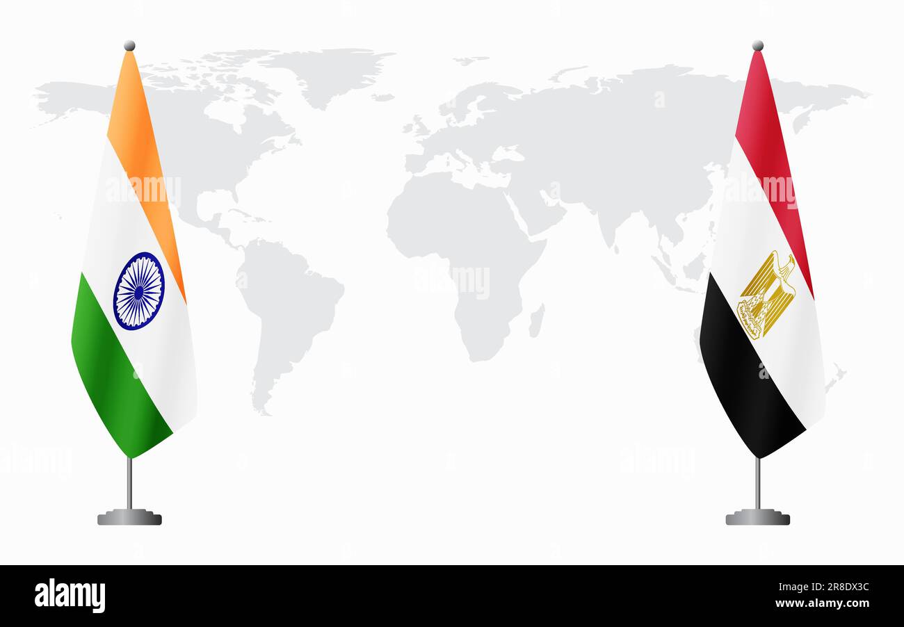 India and Egypt flags for official meeting against background of world ...