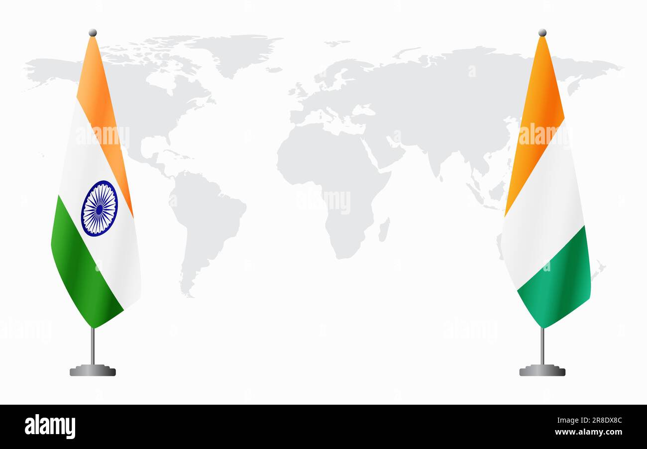 India and Ivory Coast flags for official meeting against background of ...