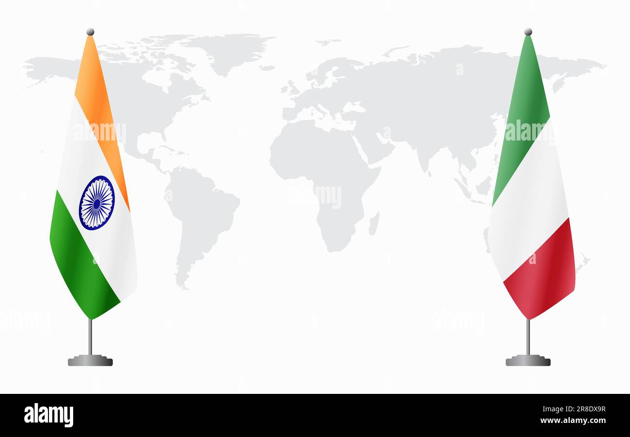 India and Italy flags for official meeting against background of world ...
