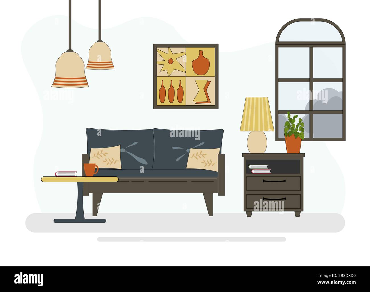 Stylish living room interior with furniture. Sofa on the background of ...