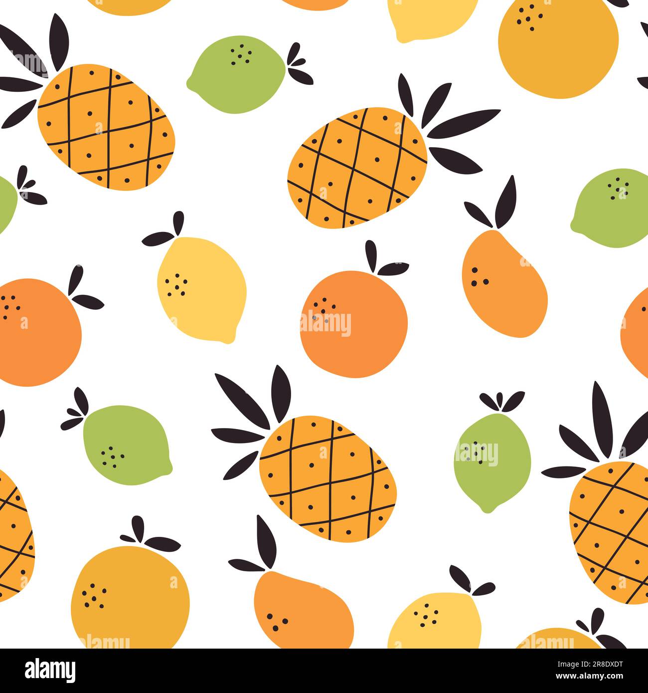 Seamless pattern of tropical fruits. Summer background with pineapple ...