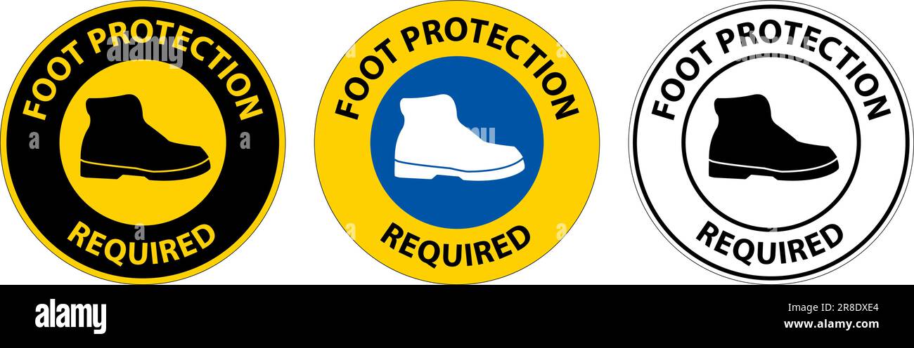 Notice Foot Protection Required Wall Sign on white background Stock ...