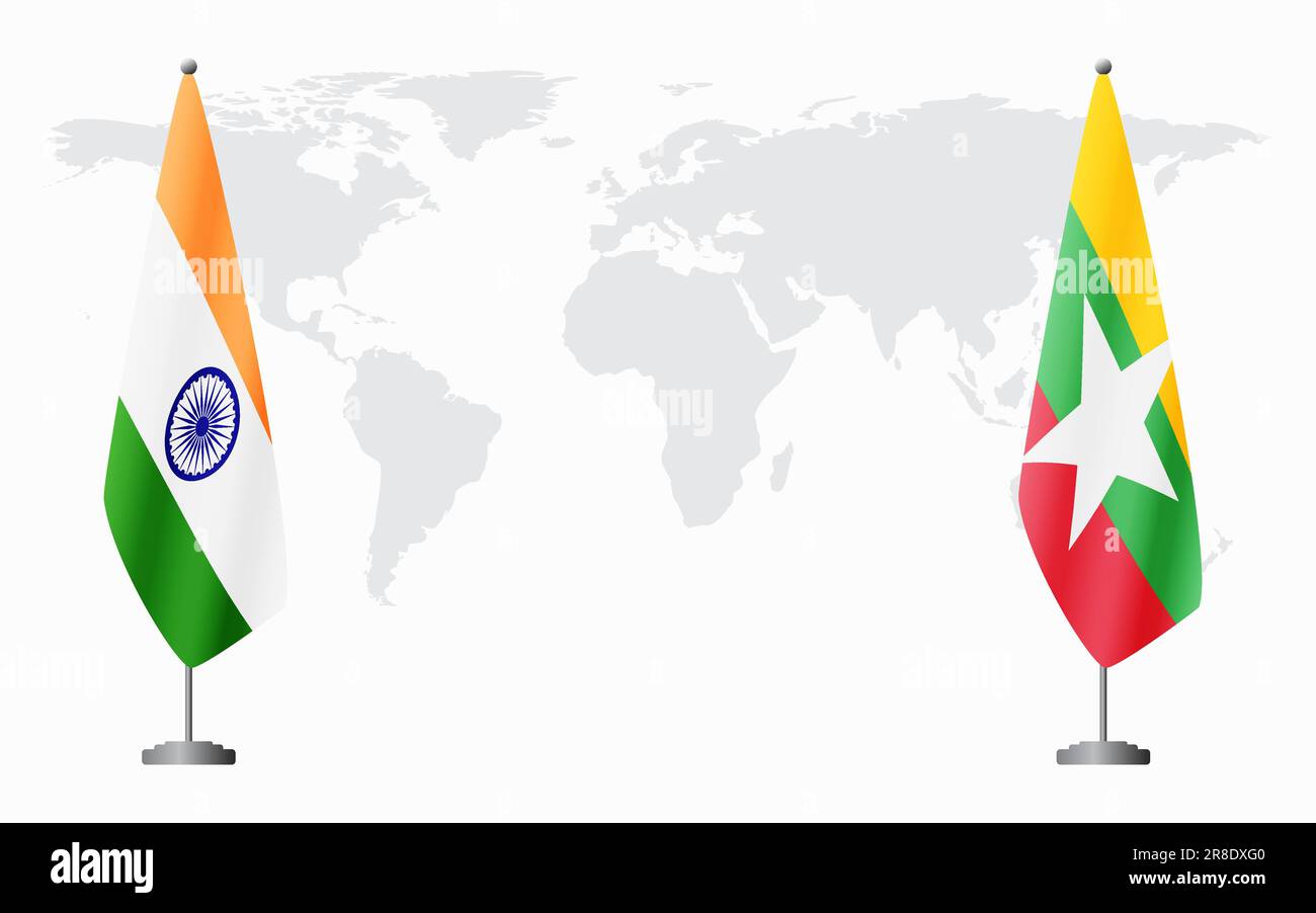 India and Myanmar flags for official meeting against background of ...