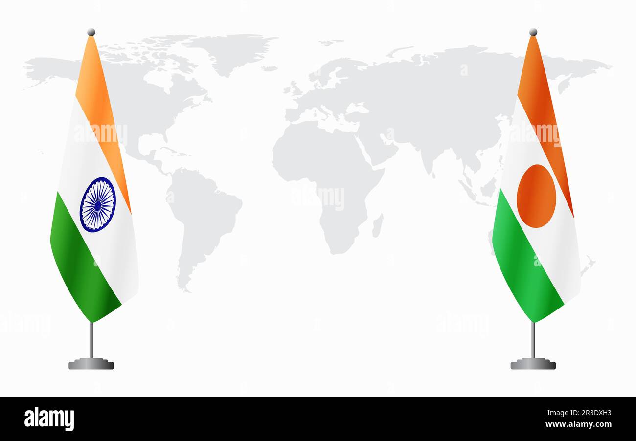 India and Niger flags for official meeting against background of world ...