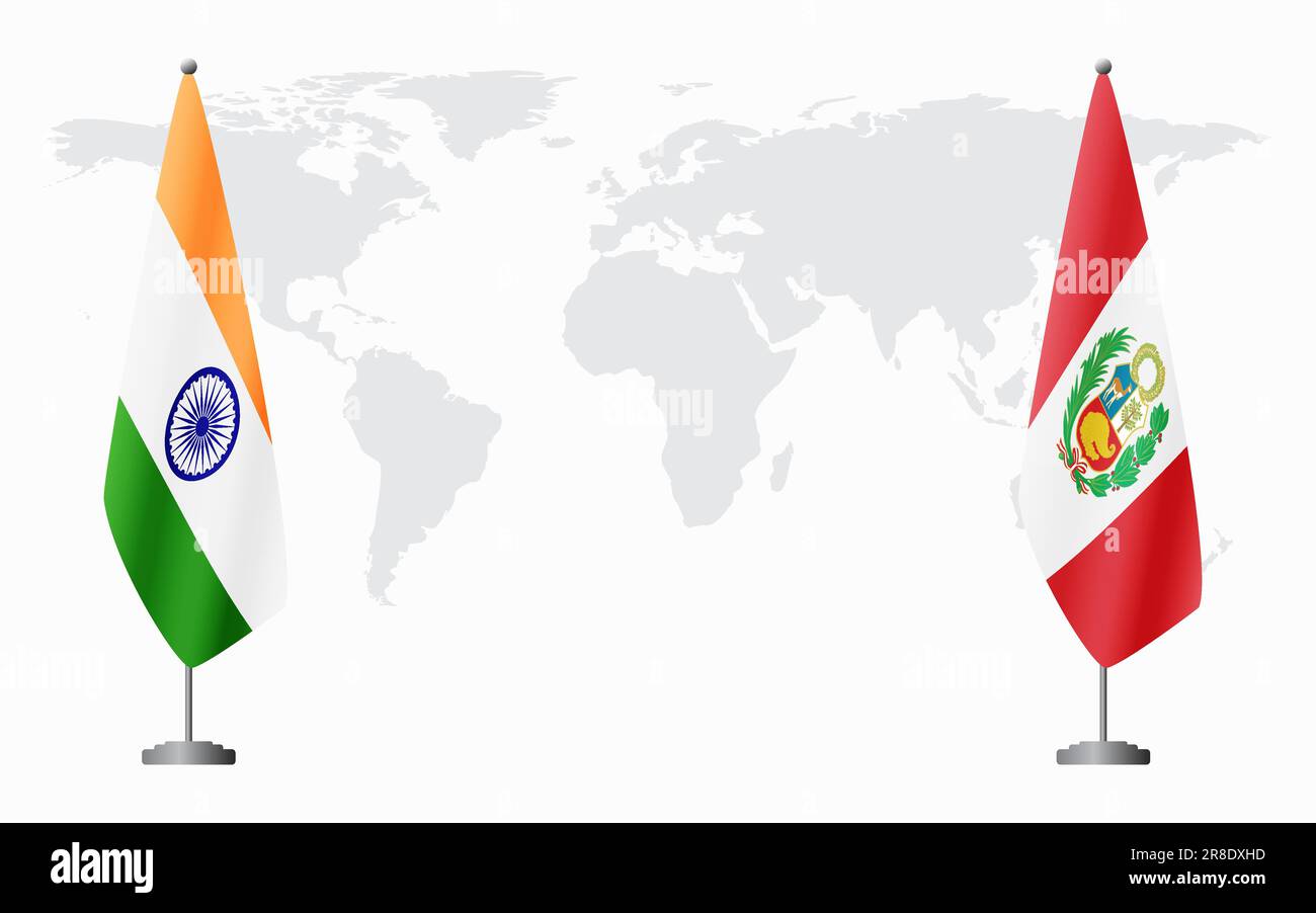 India and Peru flags for official meeting against background of world ...
