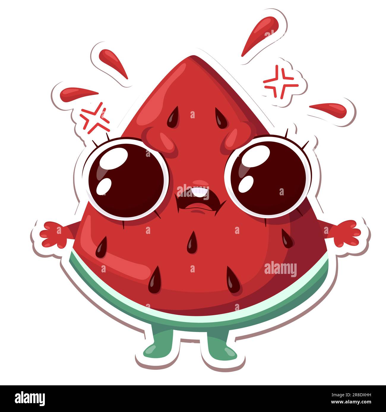 Vector illustration of watermelon character sticker with cute ...