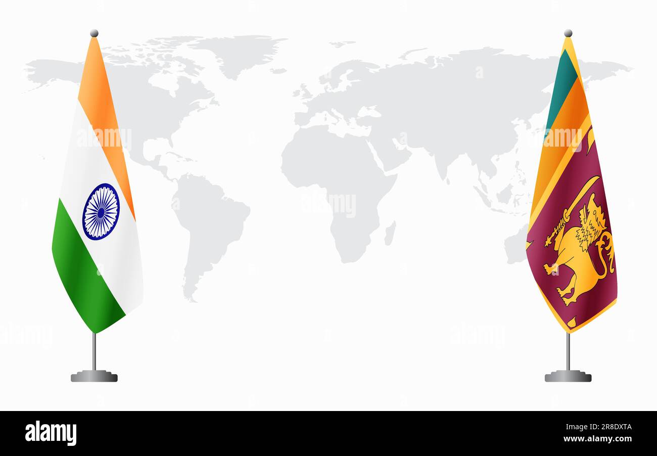 India and Sri Lanka flags for official meeting against background of ...