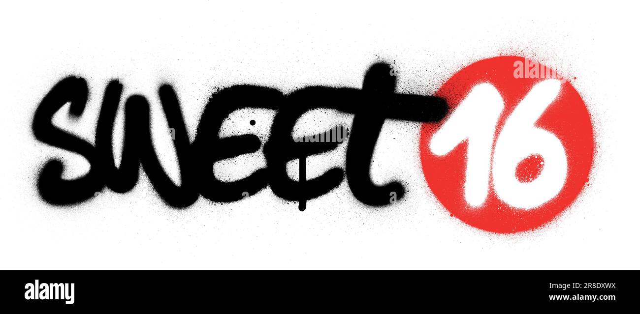 graffiti sweet 16 text sprayed in red and black over white Stock Vector ...