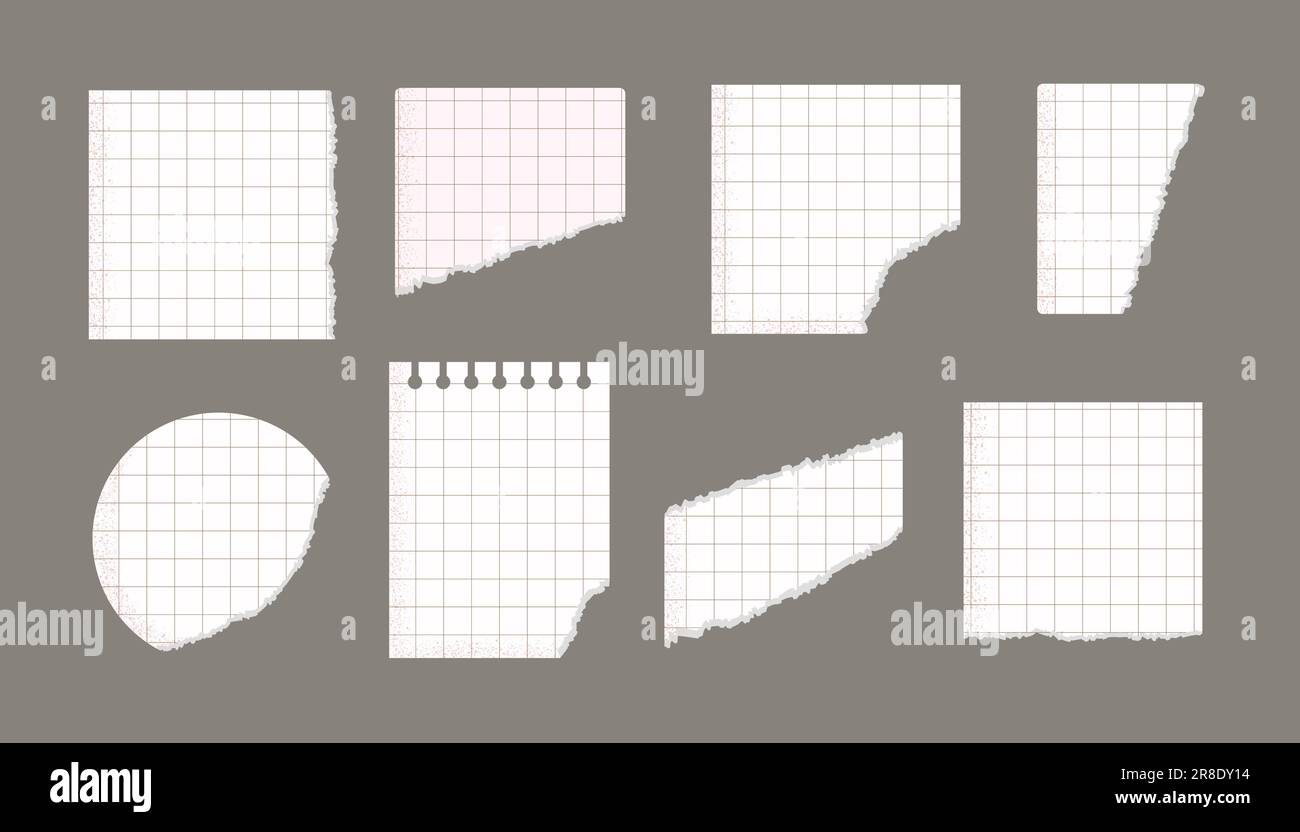 Set of ripped white lined, checkered notebook paper pieces vector ...