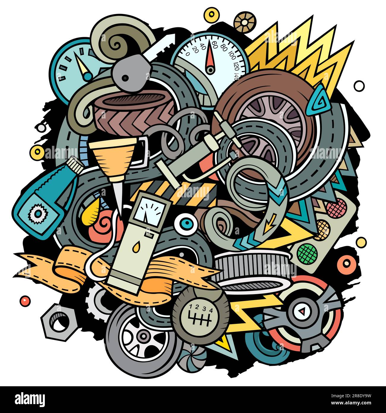 Auto Service cartoon vector illustration. Colorful detailed composition ...