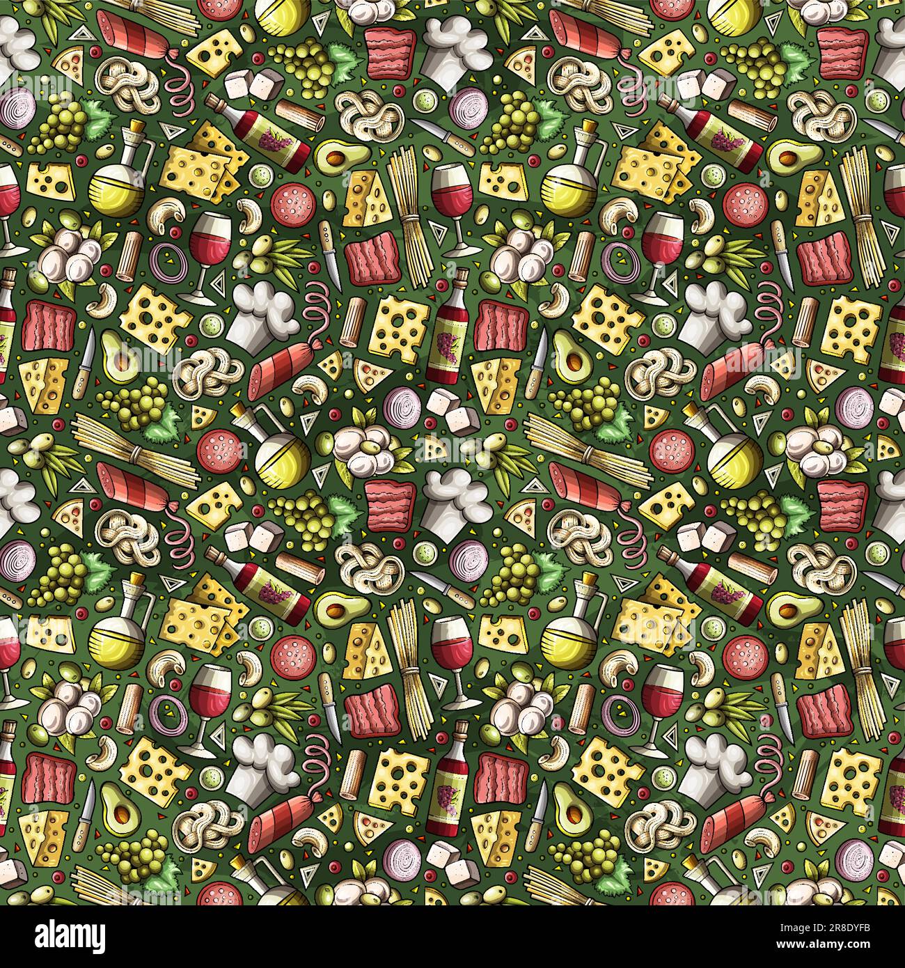 Cartoon cute doodles Italian Food seamless pattern. Colorful detailed ...