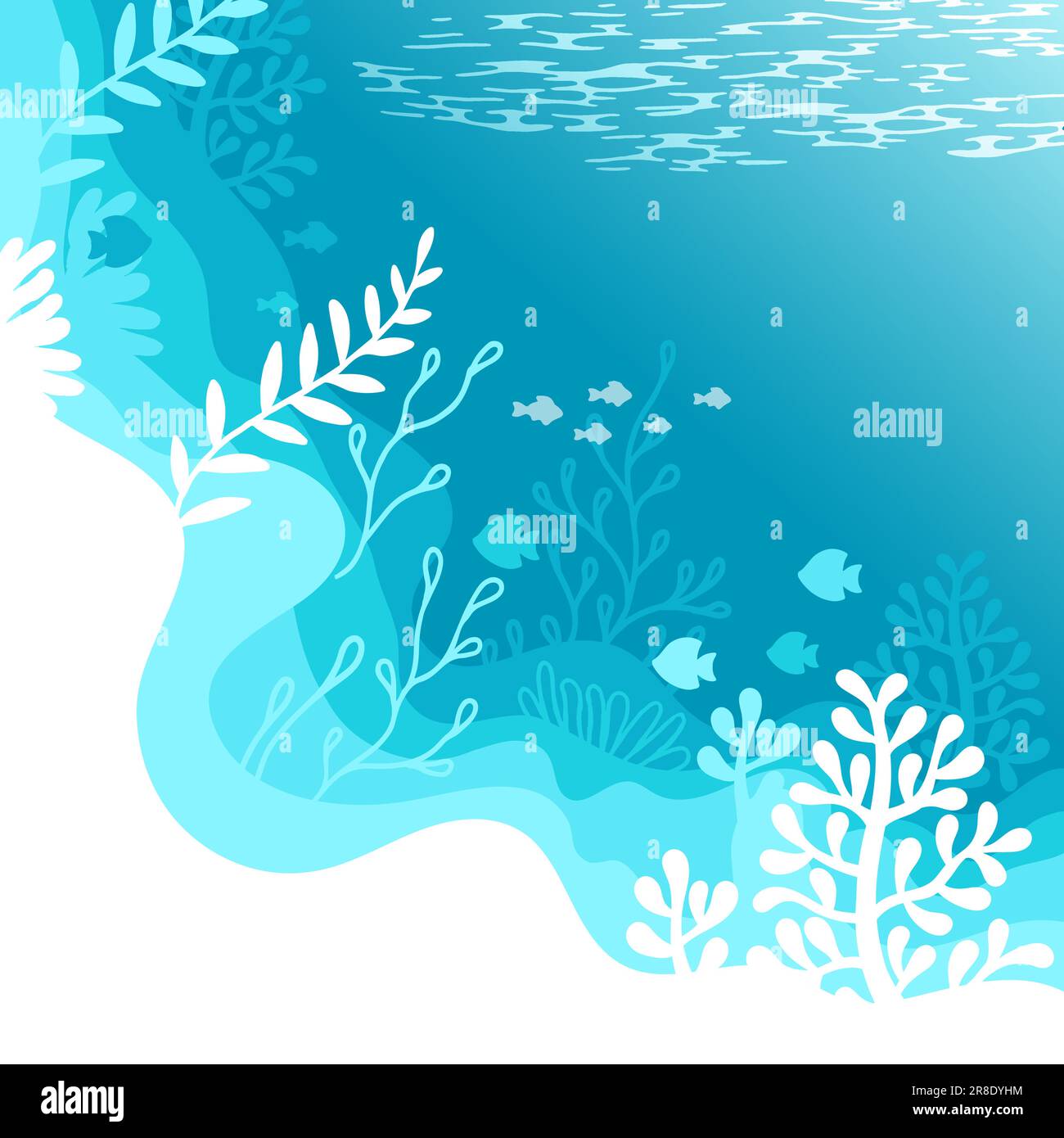 Illustration of background in a blue palette colours. Underwater marine ...