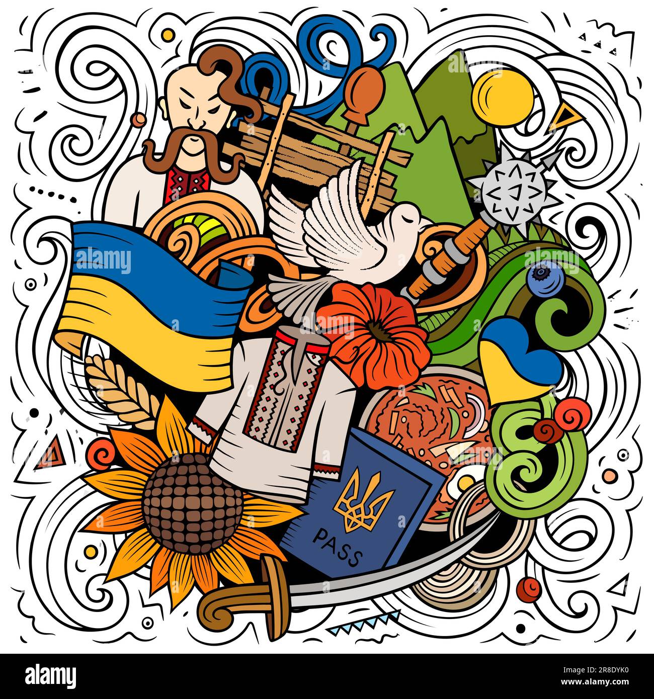 Ukraine cartoon doodle illustration. Funny Ukrainian design. Creative ...