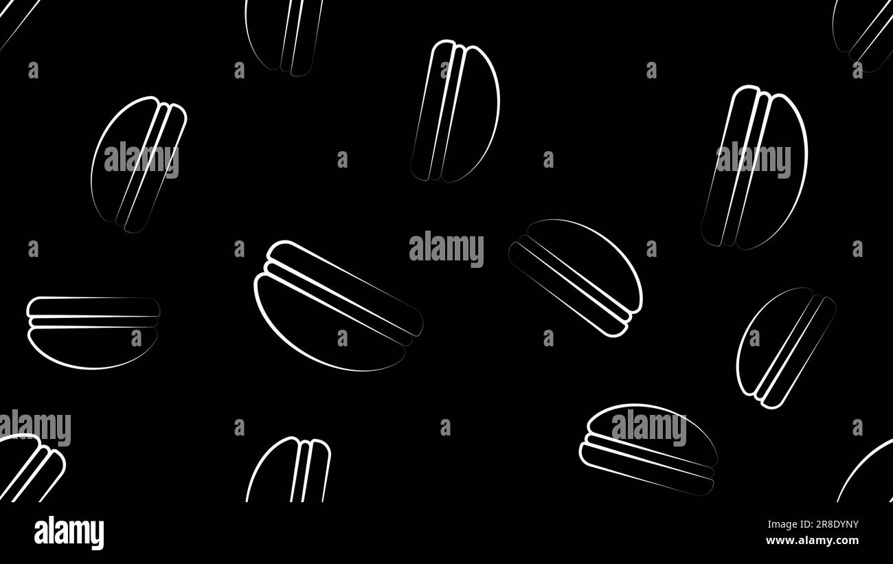 white burgers on a black background, vector illustration. junk food ...