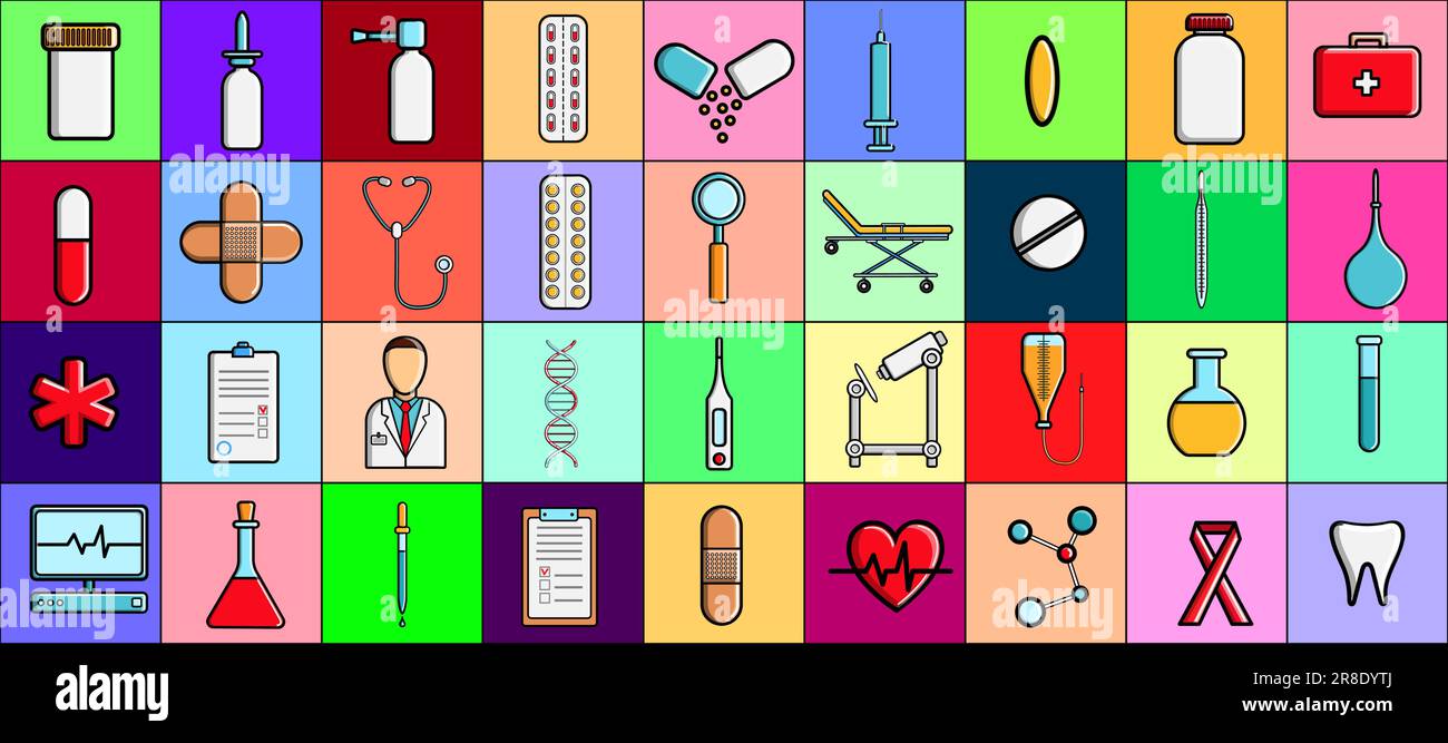 A large beautiful set of medical items and tools pharmacy or doctor's ...