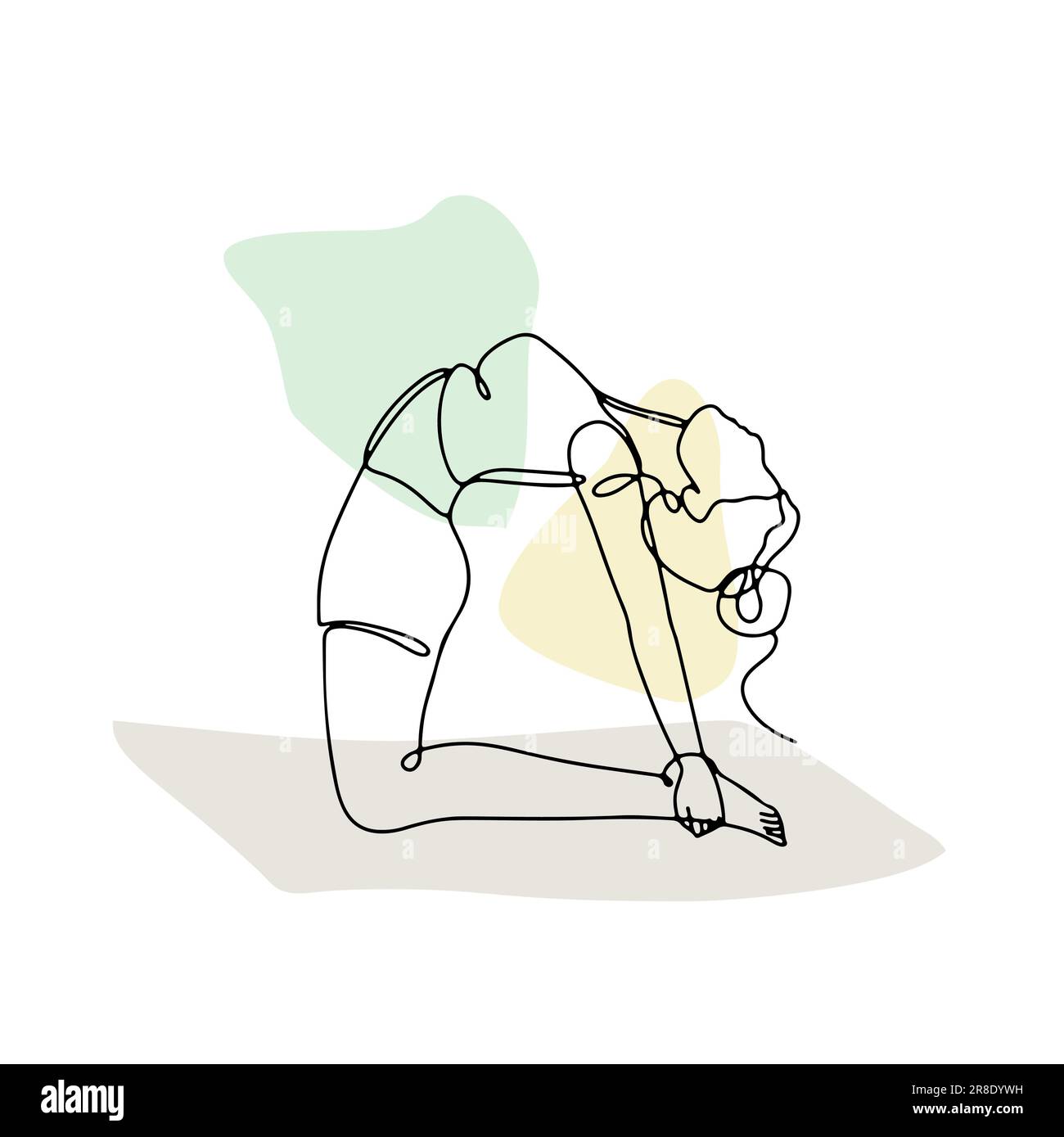 Single line drawing of a girl in yoga pose with abstract shapes Stock ...