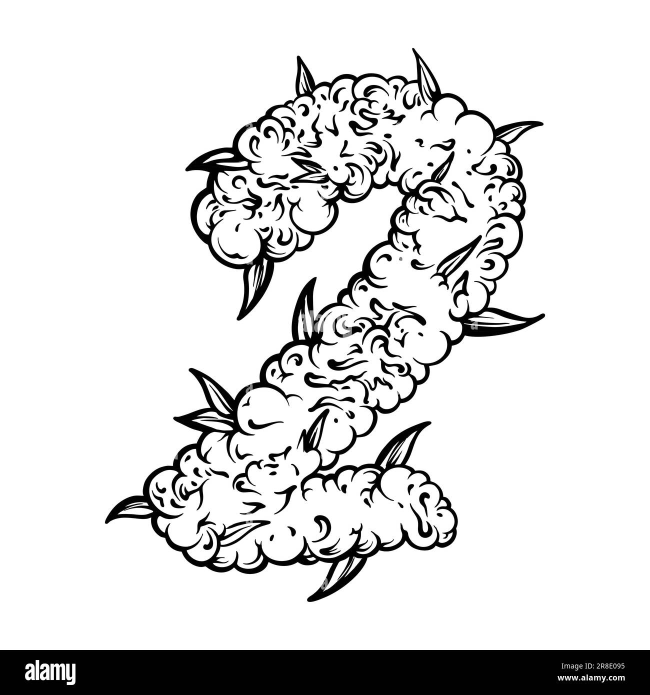 Botanical emblem bold monogram number 2 outline vector illustrations ...